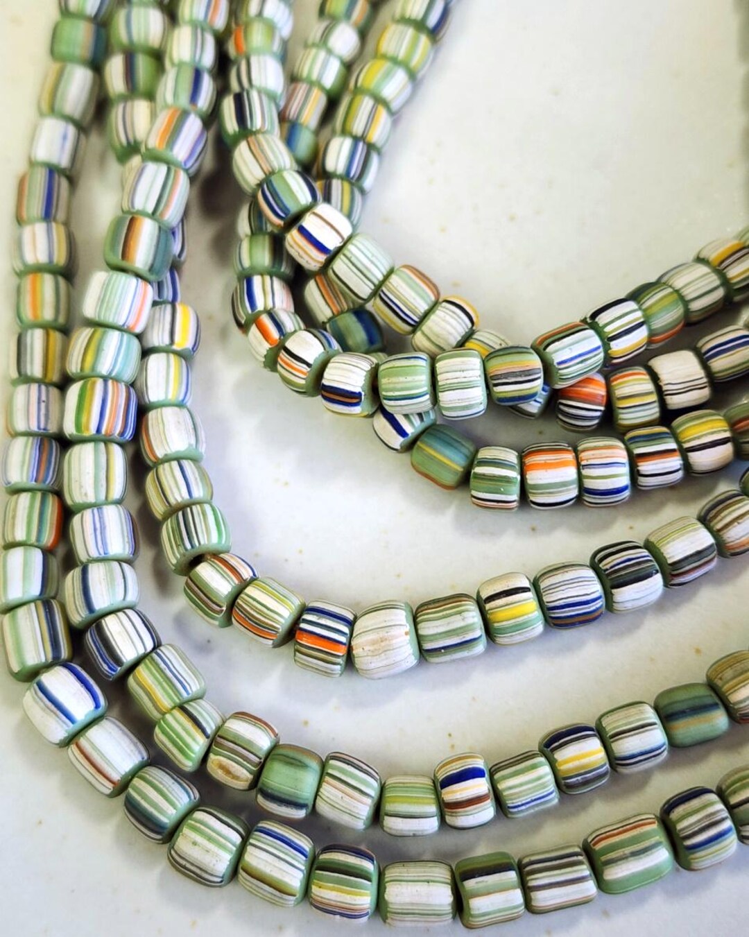 Light Green, Multi Stripe, Opaque, Tube, Javanese Glass, Lampwork, 6 to ...
