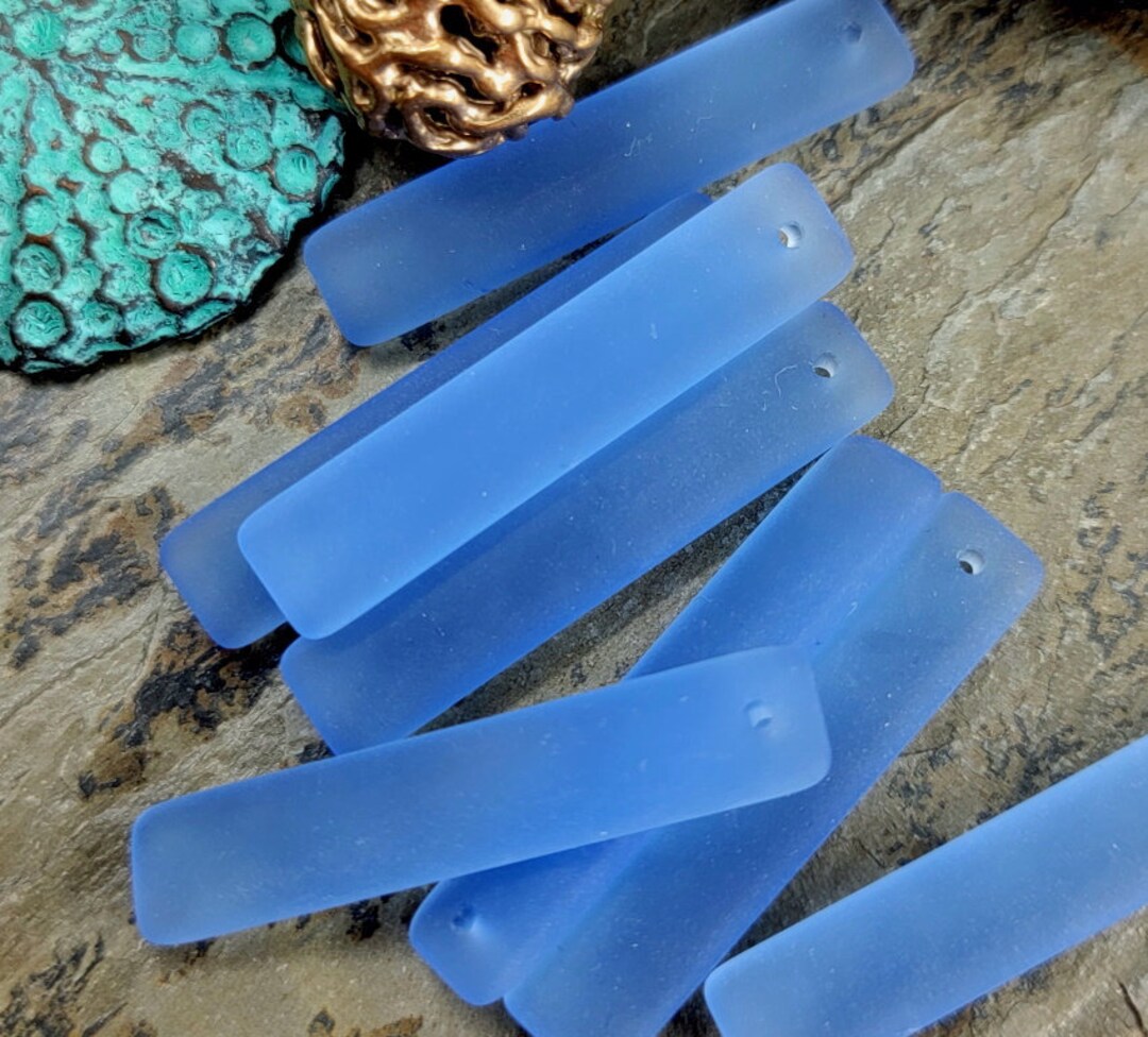 Sapphire Blue, Puffed Rectangle, LONG, 38x8mm, Sea Glass, Contemporary ...