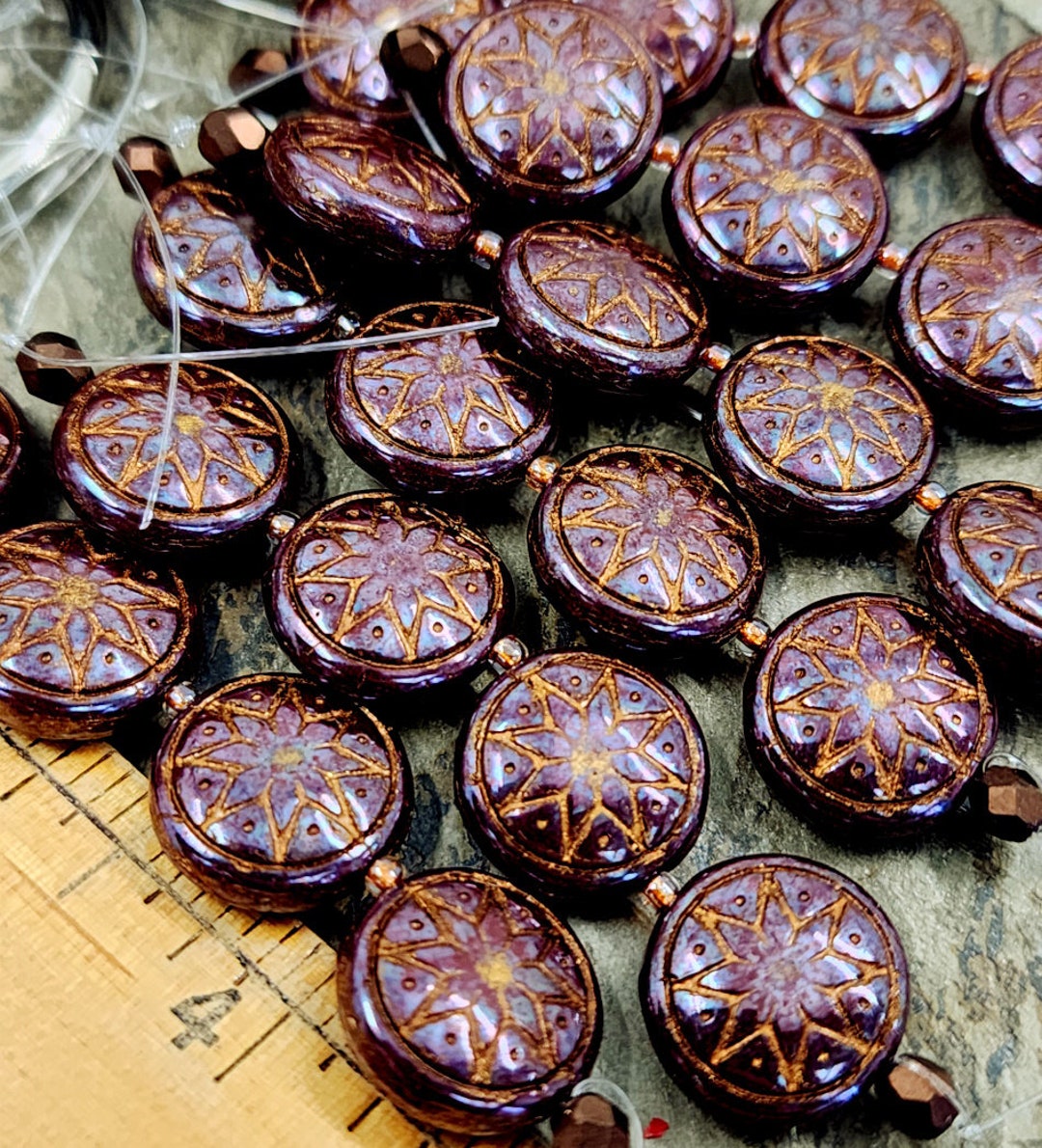 Chocolate, Nebula AB, Bronze Wash, Star of Ishtar, Coin, 13mm, Czech ...