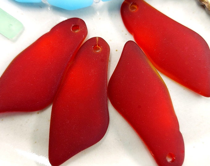 Cherry Red Shard Large Pendant 48x22mm Sea Glass - Etsy