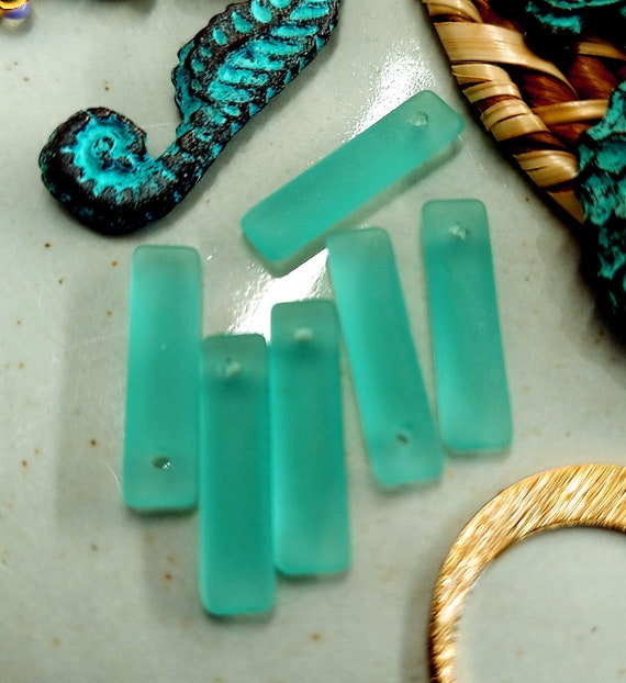 Autumn Green Puffed Rectangle Sea Glass MINI 22x6mm - Etsy