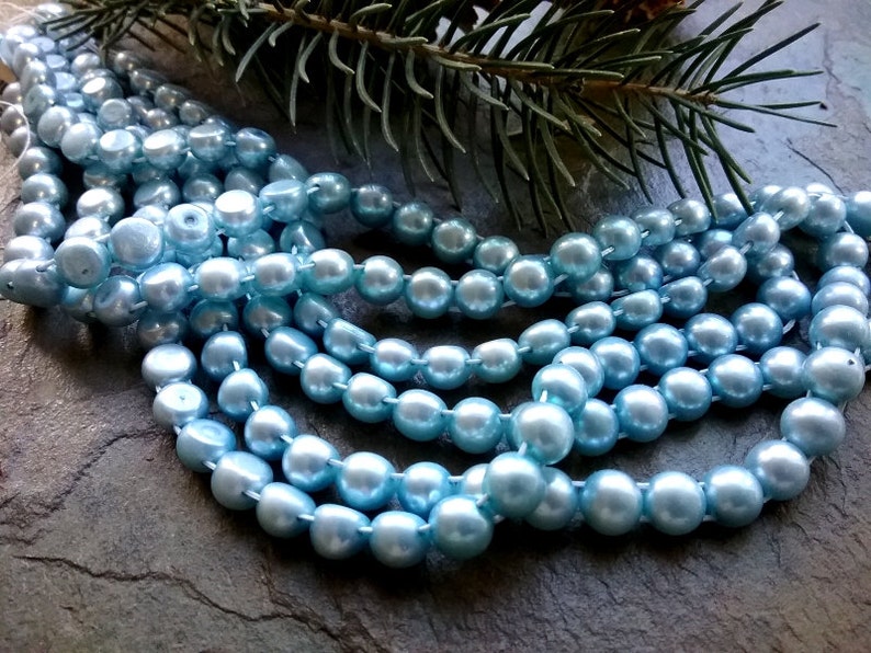 Freshwater Pearls, Two Hole, 7x5mm, Button Shape, Light Blue, 8 Inch ...