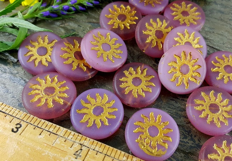 Sun Coin 22mm ETCHED Czech Glass MATTE Rosewood Opal - Etsy