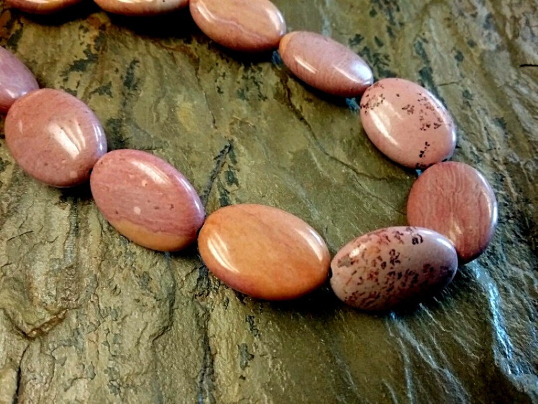 Rhodonite, Pink, Orange, Oregon, Puffed Ovals, 25x19mm, Pendant, Bead ...