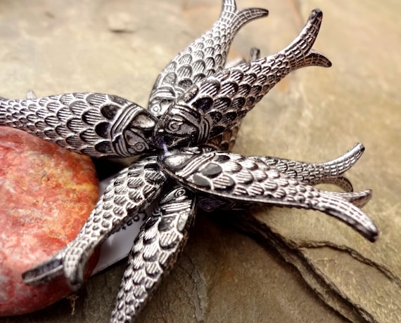 Opaque Jet Black Silver Wash Fish Component Resin 27mm - Etsy