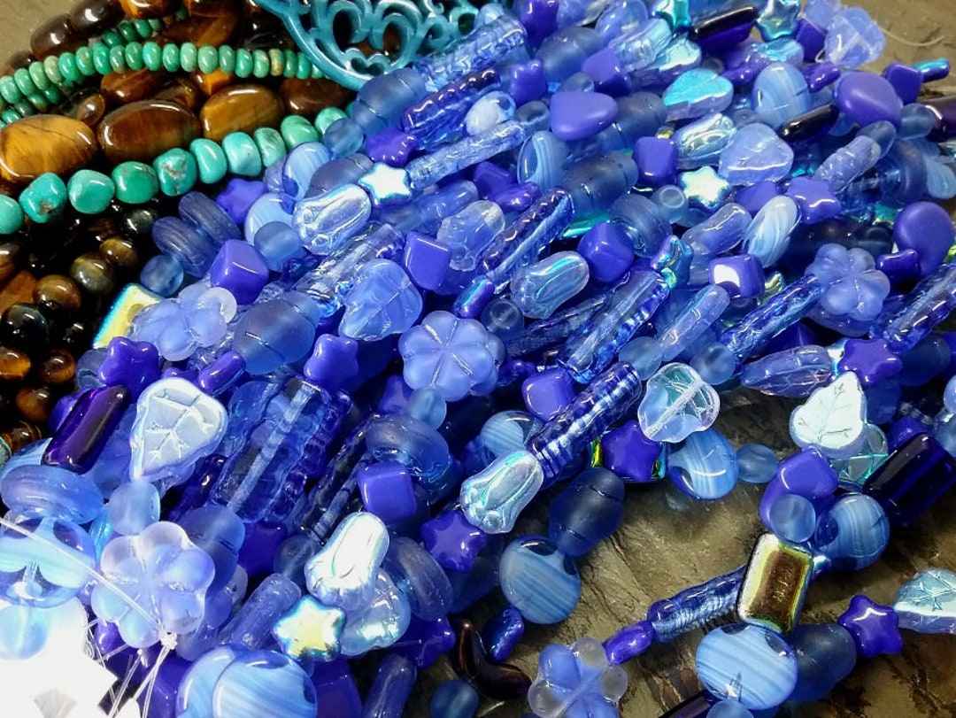 Czech Glass Mix, Mixed Blues, Premium Glass Mix, 6 Inch Strands, Priced ...