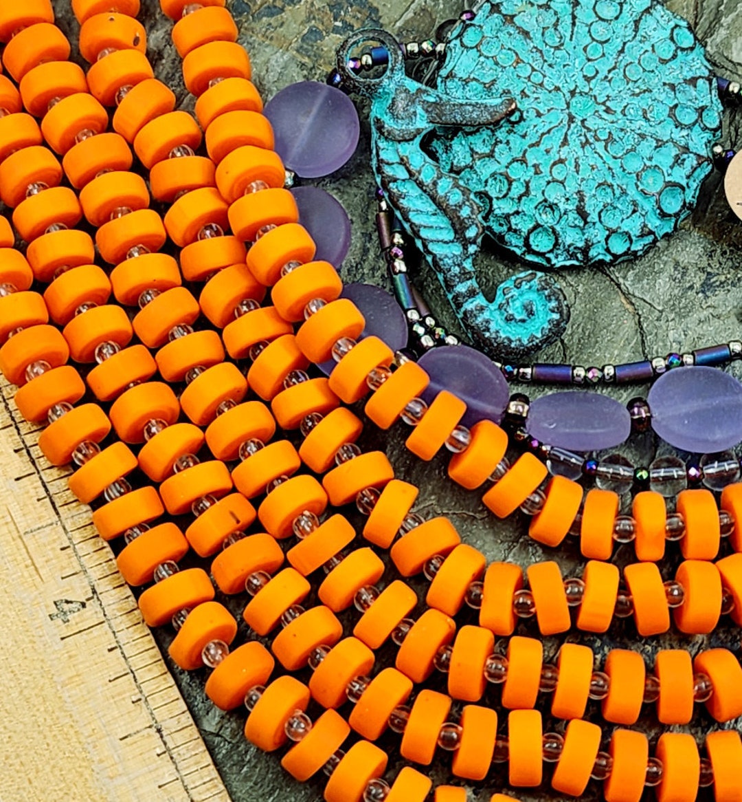 TANGERINE, Opaque, Button, Flat, Heishi, Sea Glass, 9x3mm, 8 Inch ...