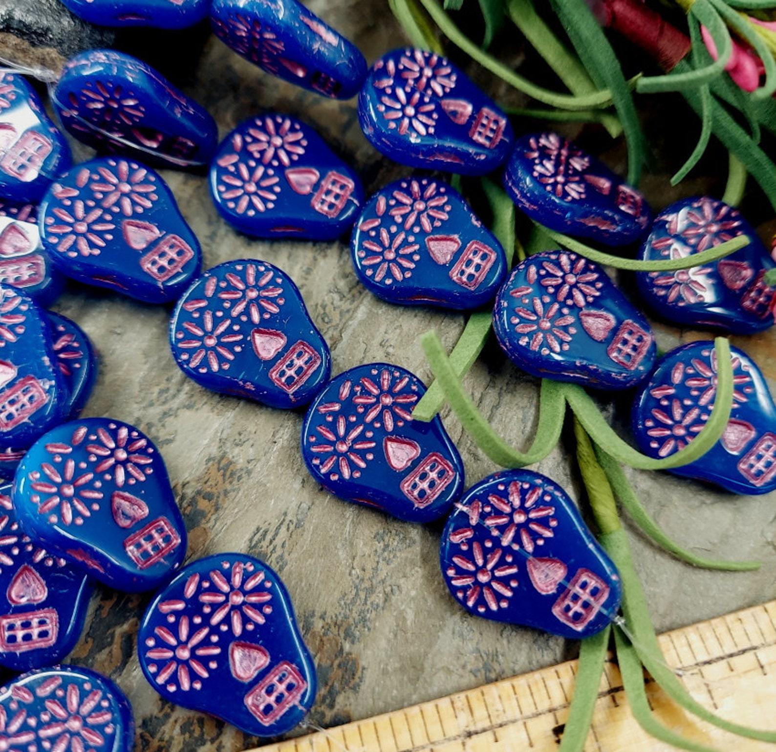 Cobalt Blue Pink Metallic Wash Opaline Sugar Skull - Etsy