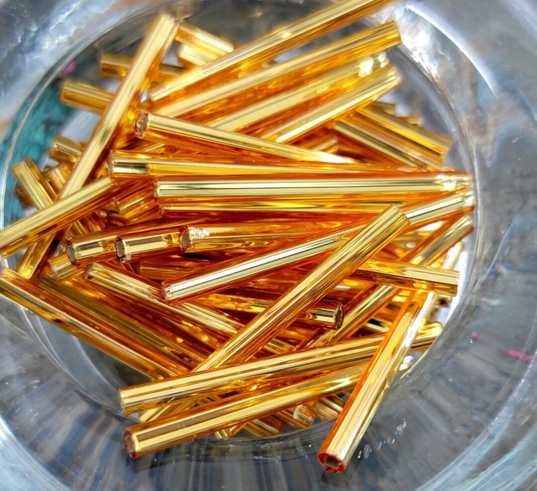 Silver Lined Gold, Bugles, 30mm, Hex Cut, Miyuki, Seed Beads, 4, 10 ...