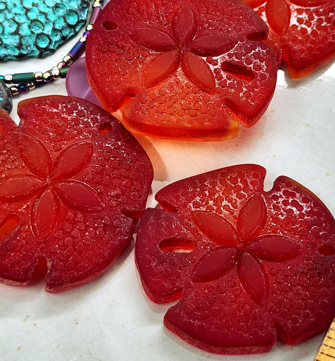 CHERRY RED, Sand Dollar, Large, Pendants, Sea Glass, 40x36mm, Cultured ...