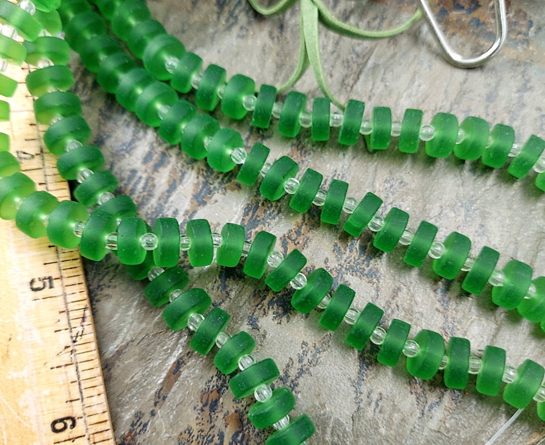 SHAMROCK, Transparent, Button, Flat, Heishi, Sea Glass, 9x3mm, 8 Inch ...