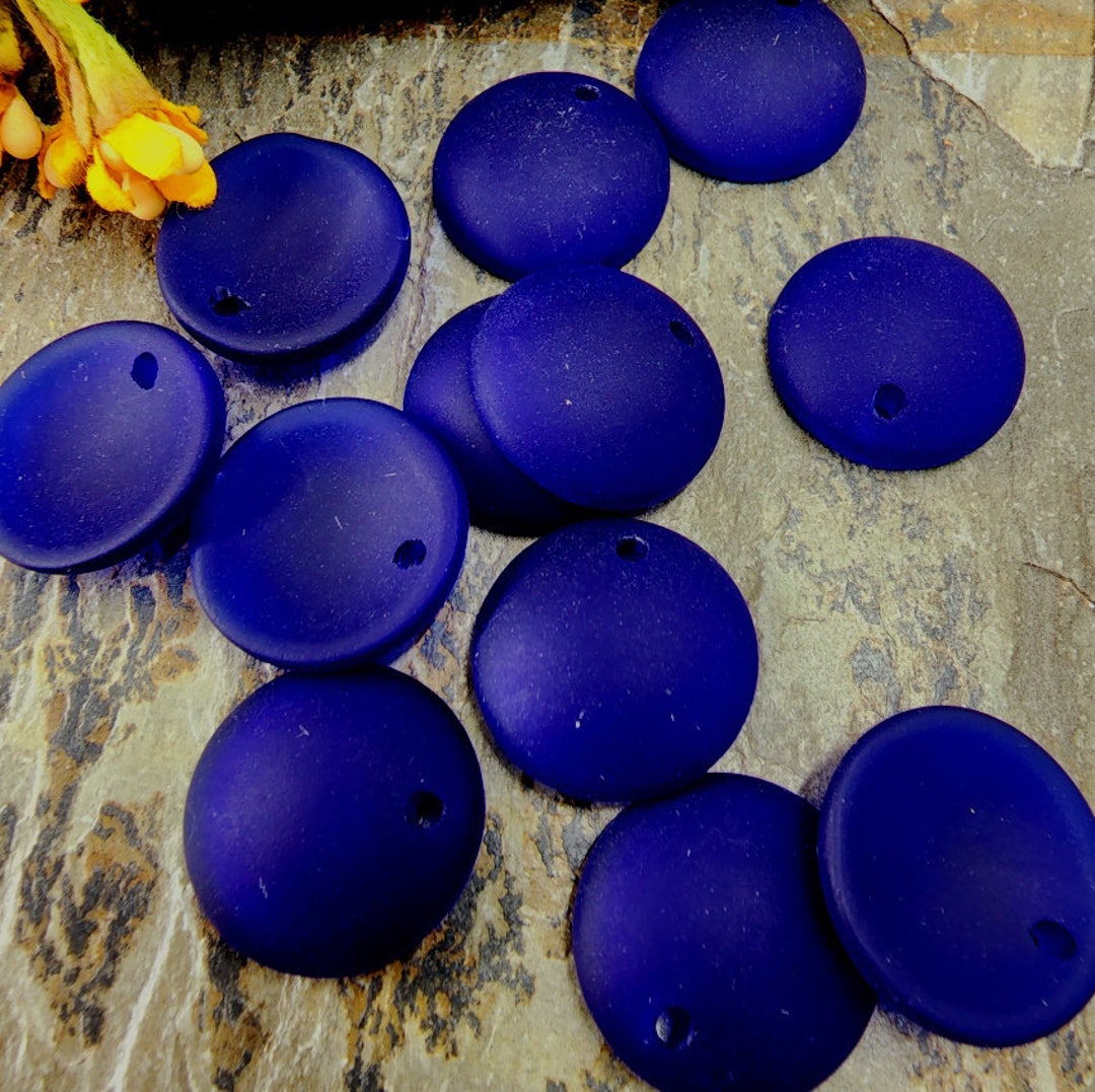 Royal Blue, Cobalt, Concave Coins, Sea Glass, 18mm, Single Top Hole ...
