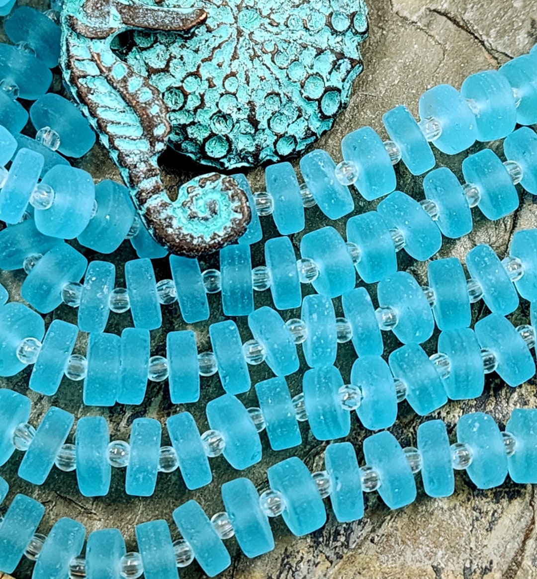 TURQUOISE BAY, Transparent, Button, Flat, Heishi, Sea Glass, 9x3mm, 8 ...