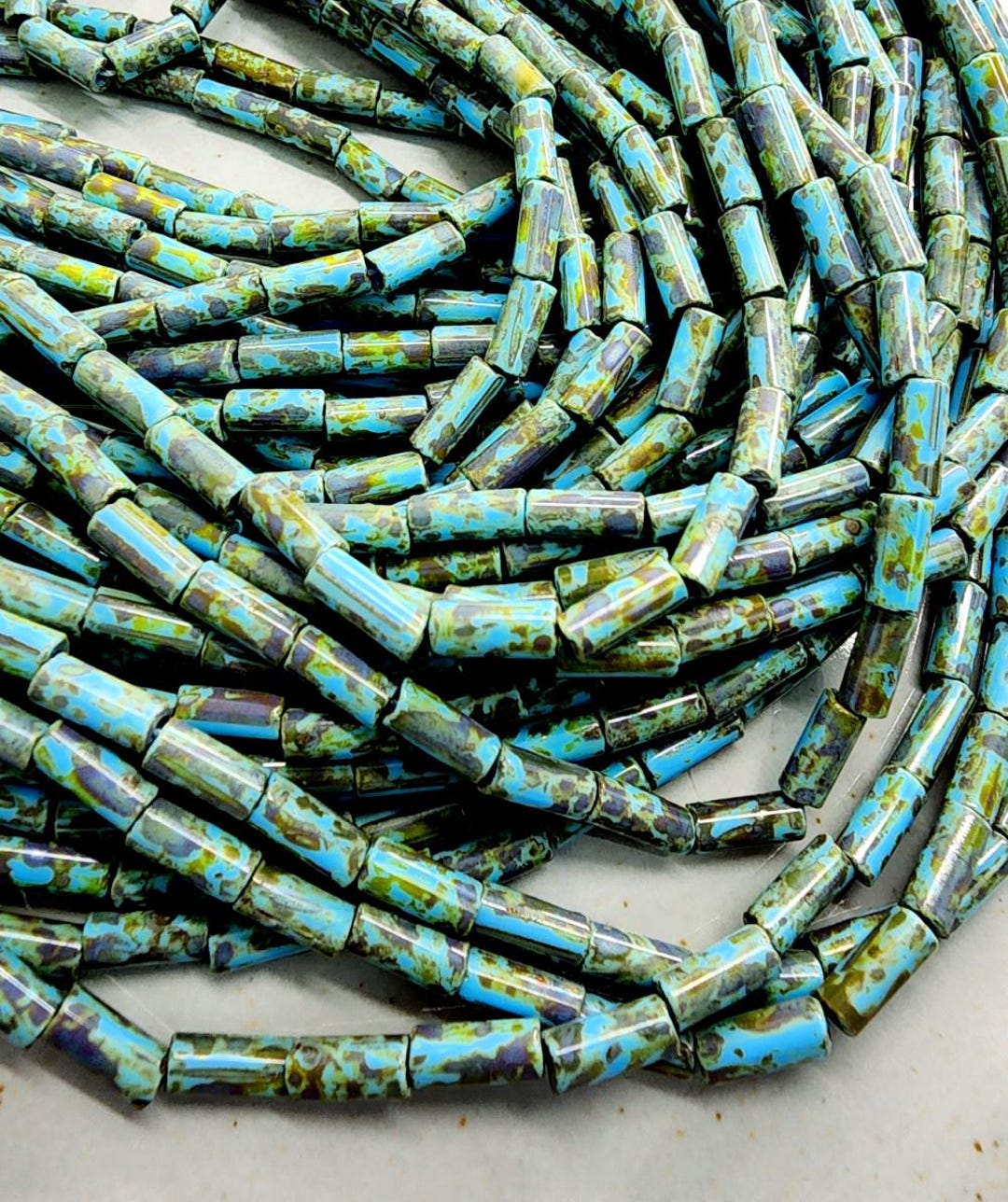 Turquoise Blue, Travertine, Purple Picasso, Wampum, 9x4mm, Bugles ...