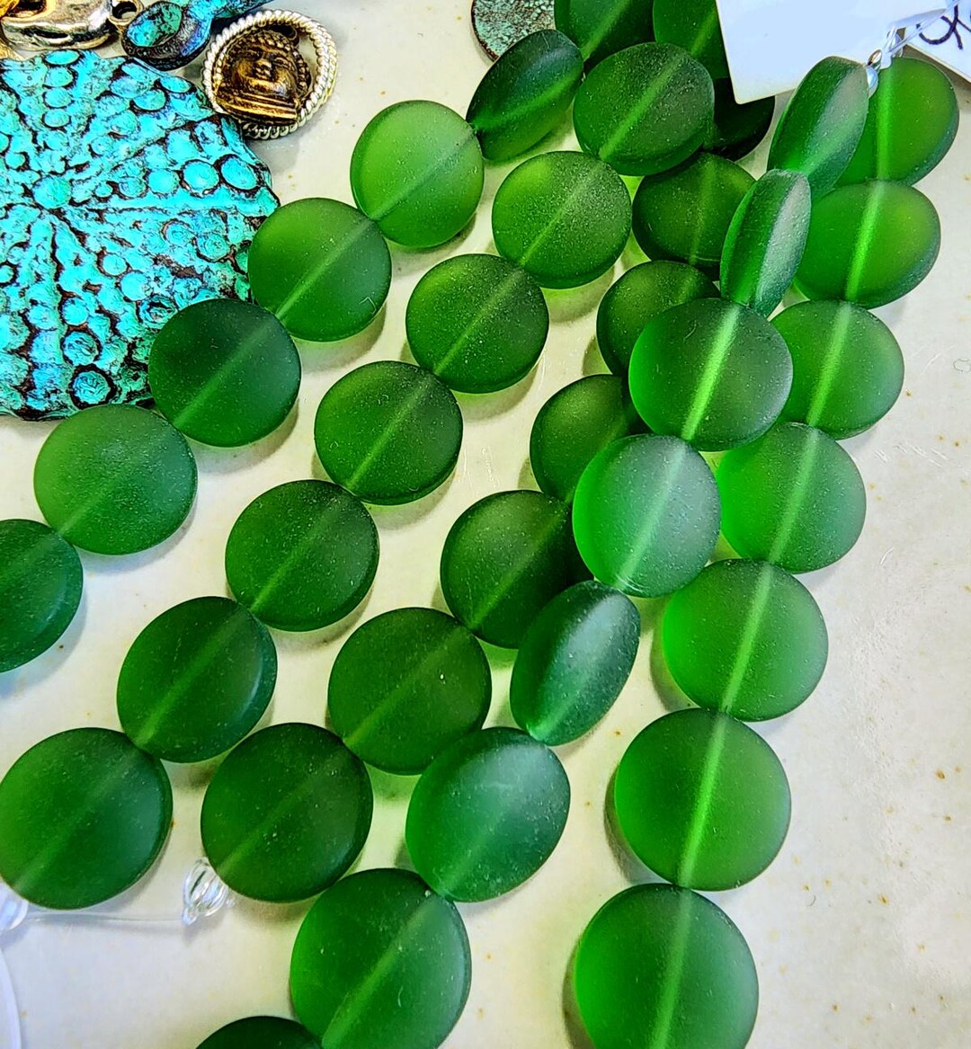 Shamrock Green, 12mm, Puffed Coins, Sea Glass, Cultured, Made in China ...