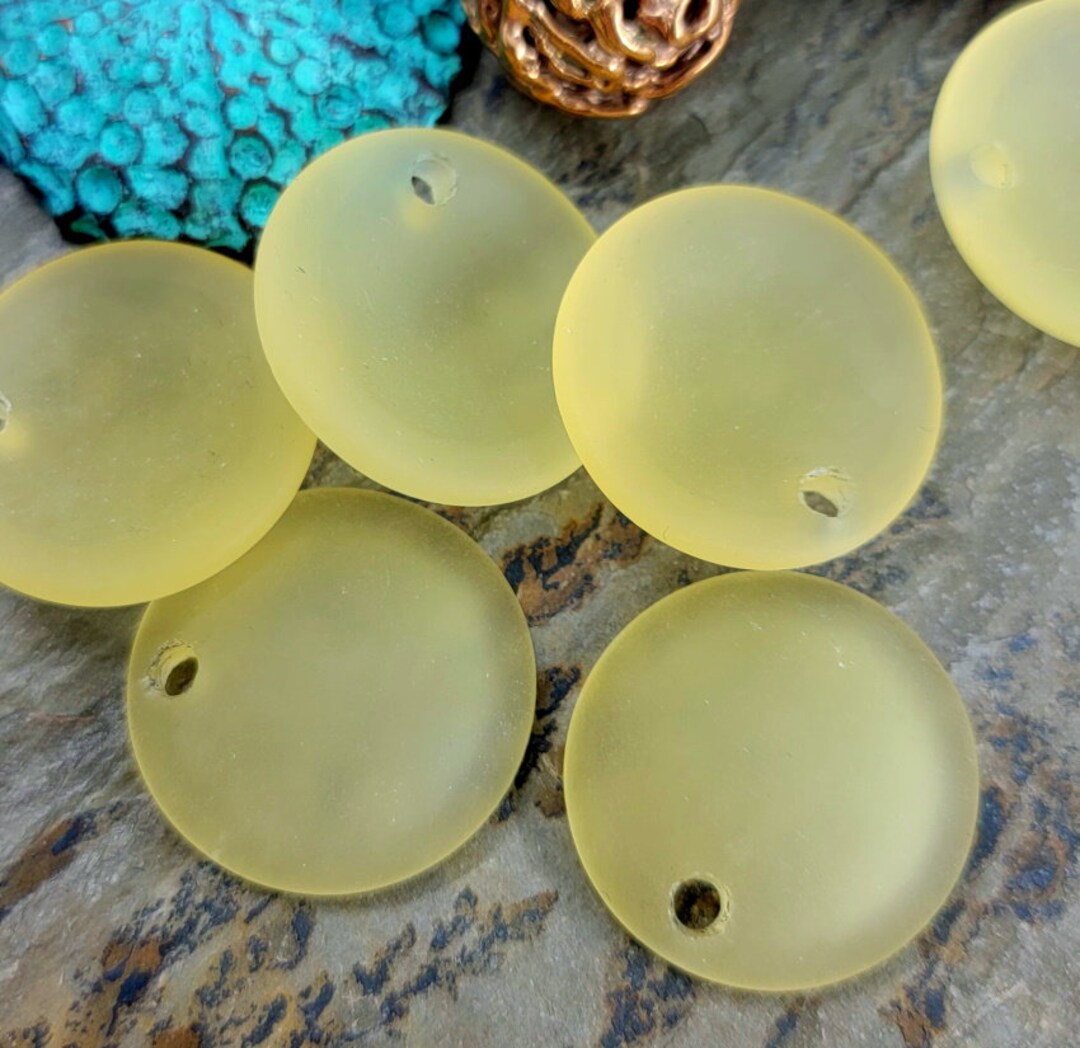 Lemon, Yellow, Concave Coins, Sea Glass, 25mm, Single Top Hole, Priced ...