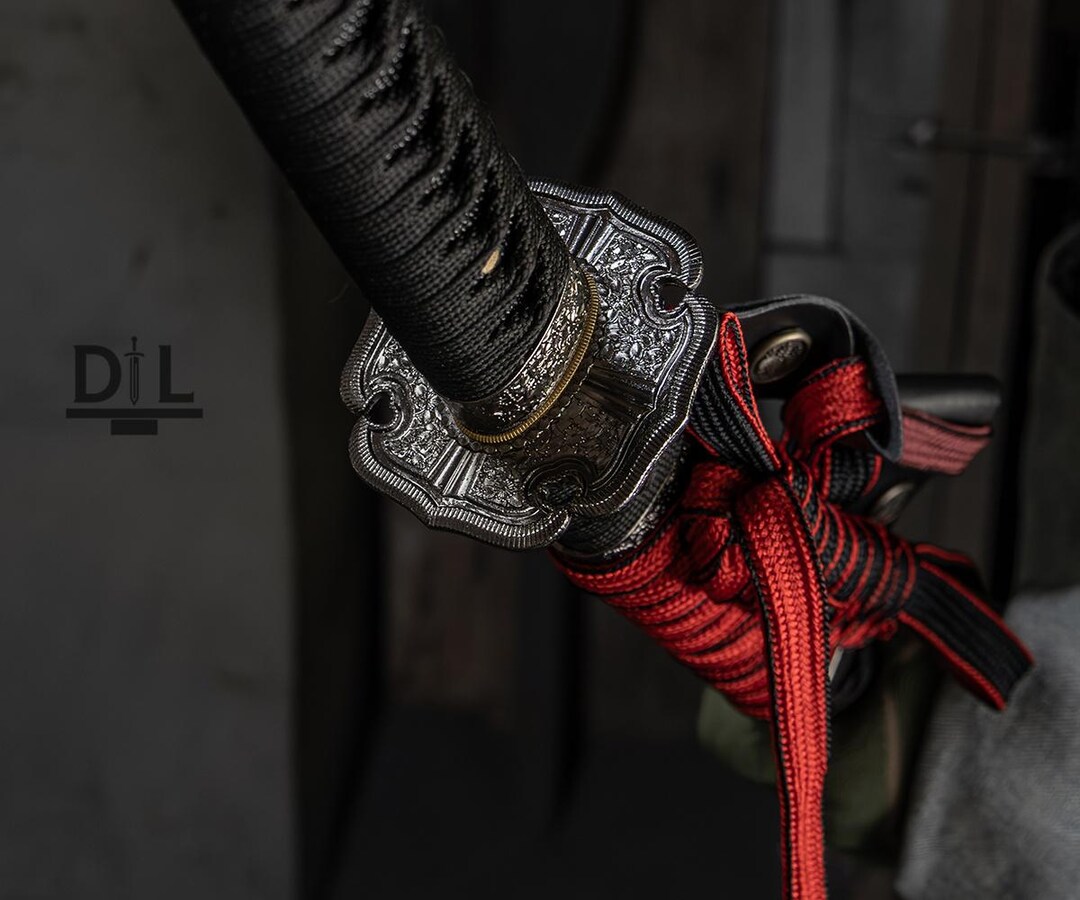 Handmade Black Katana Sword With Red Cord Wrap – Samurai Sword ...