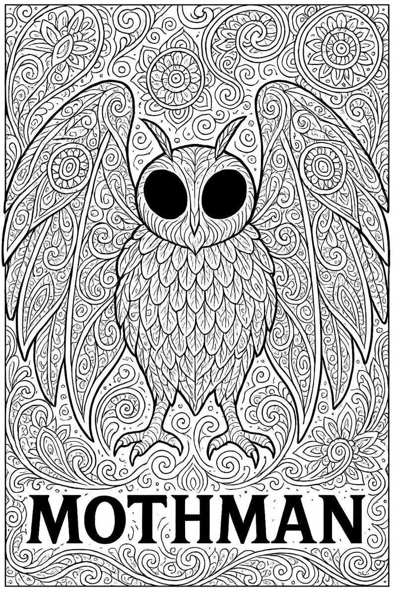 Bigfoot/mothmanadult Cartoon Coloring Sheet Bundle - Etsy