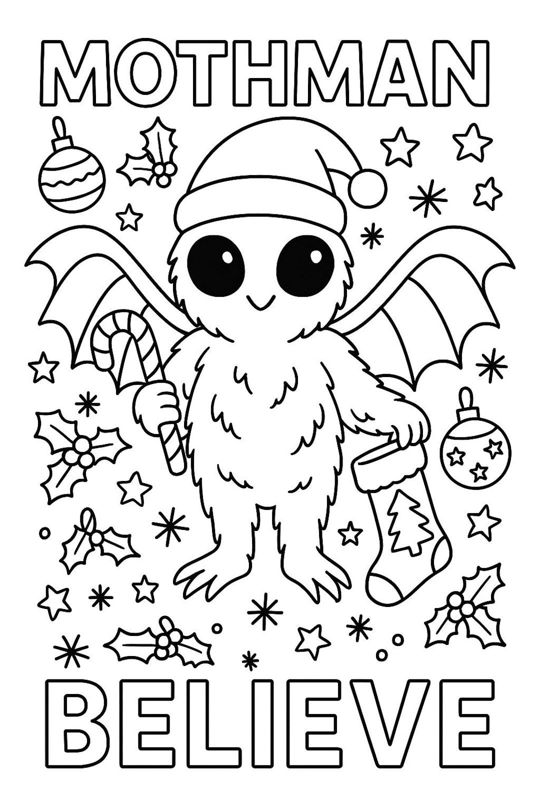 Mothman Holiday Cartoon Coloring Sheet - Etsy