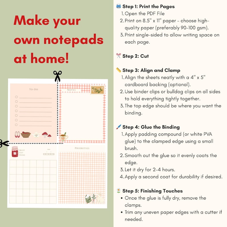 Korean Cottagecore Notepad: Printable Memo Sheets (PDF Download, 4x5 In ...
