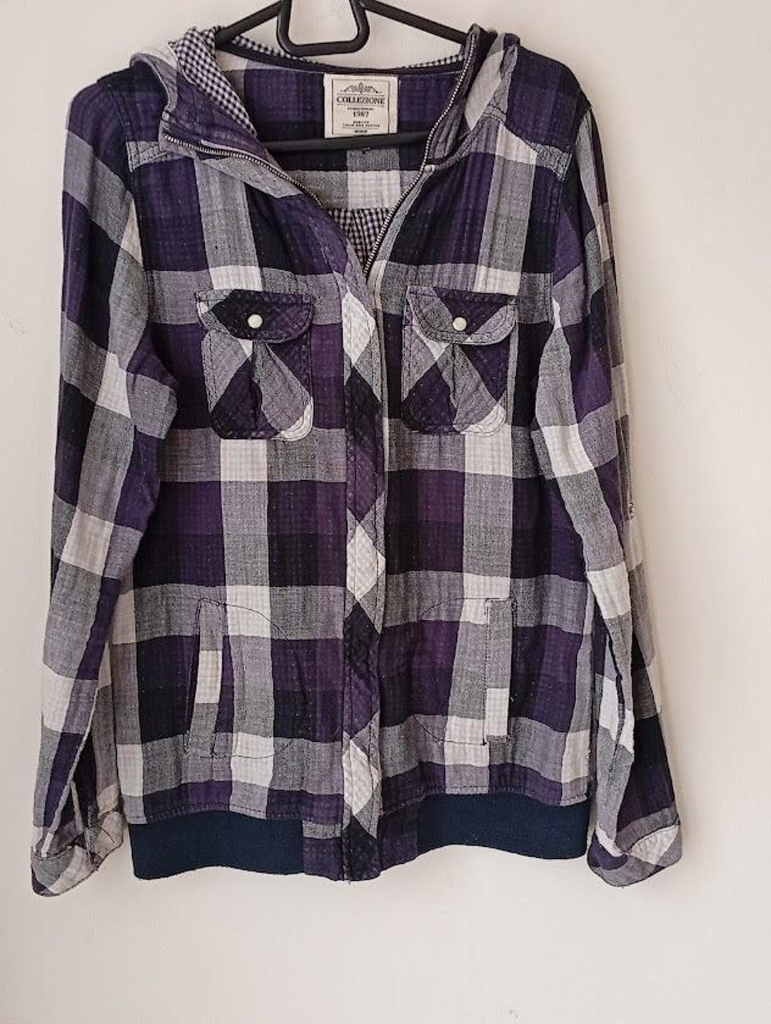 Vintage Y2K Hooded Flannel Shirt | Grunge Flannel Plaid Shirt | Roll up ...