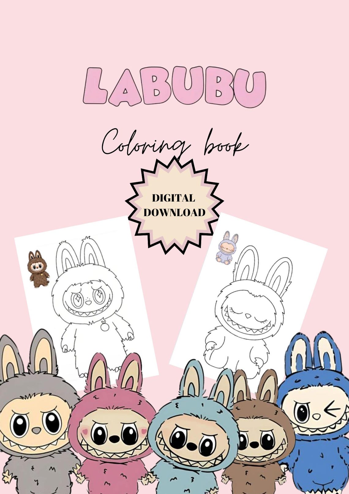 Labubu Coloring Book Digital - Cute Labubu Illustration - Fun Coloring ...