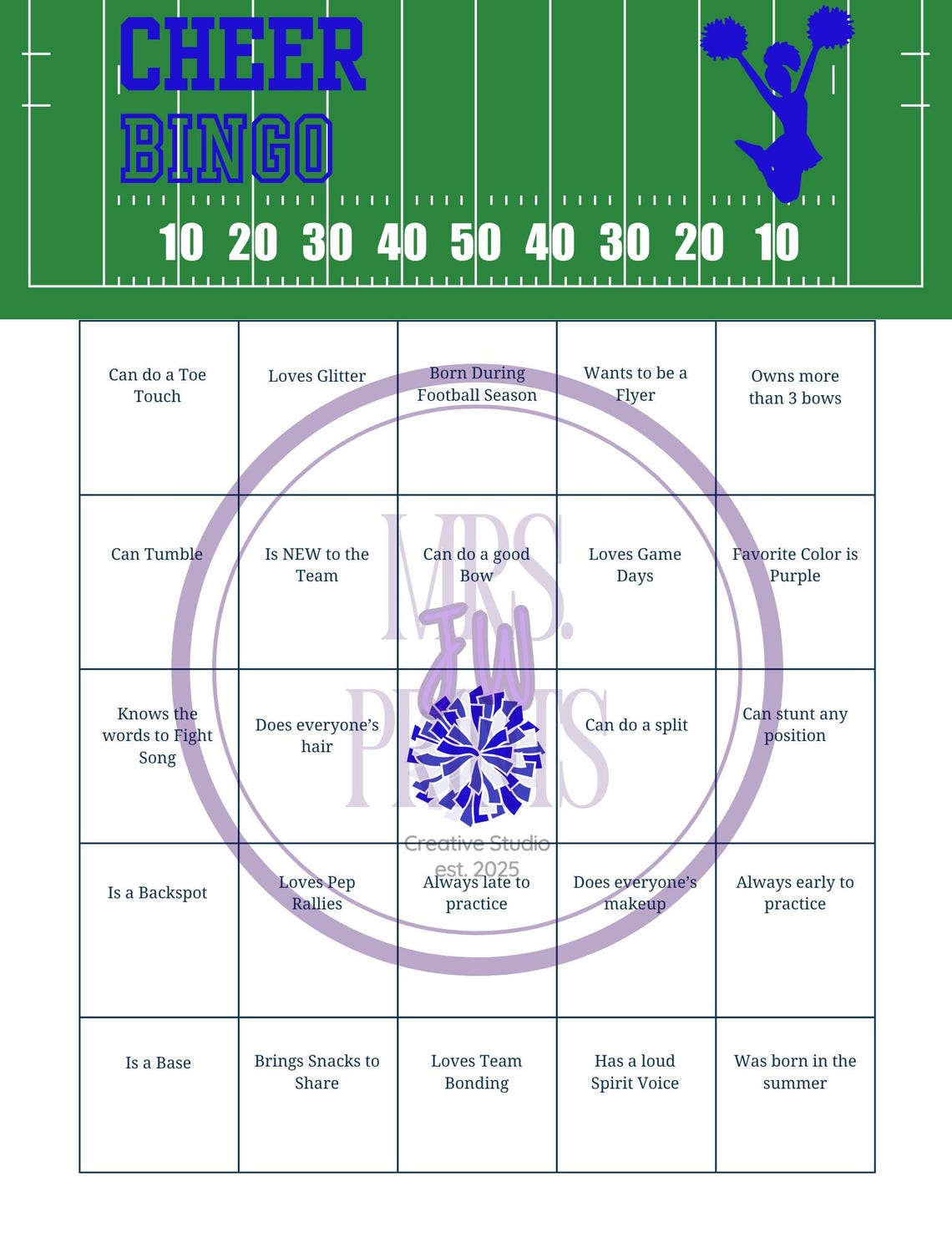 Cheer Bingo! - Etsy