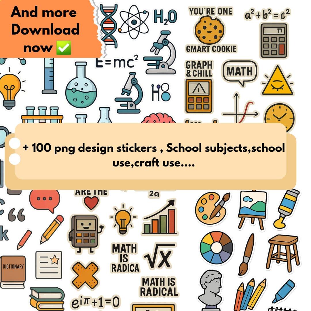 100+ Educational Stickers Bundle PNG Math Png Science Png Art English ...