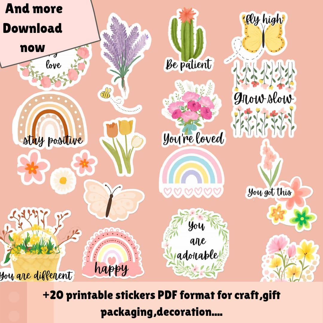 Inspirational Printable Stickers PDF Cute Floral Sticker Designs for ...
