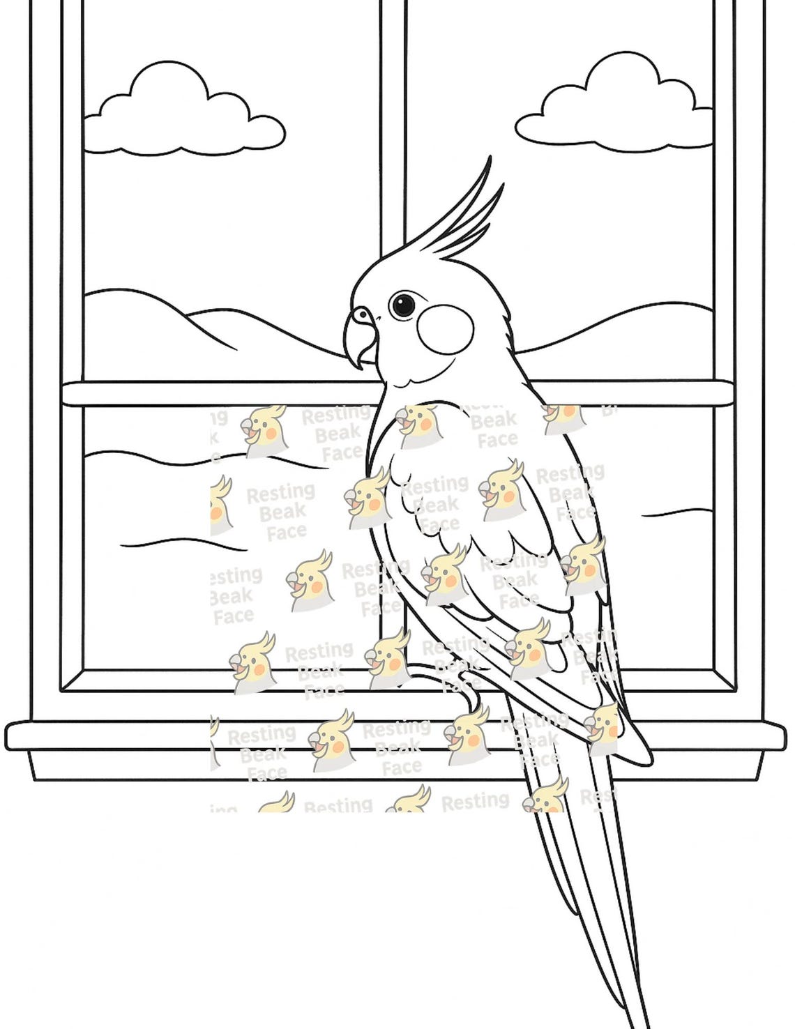 Cockatiel at the Window - Printable Coloring Page - Etsy