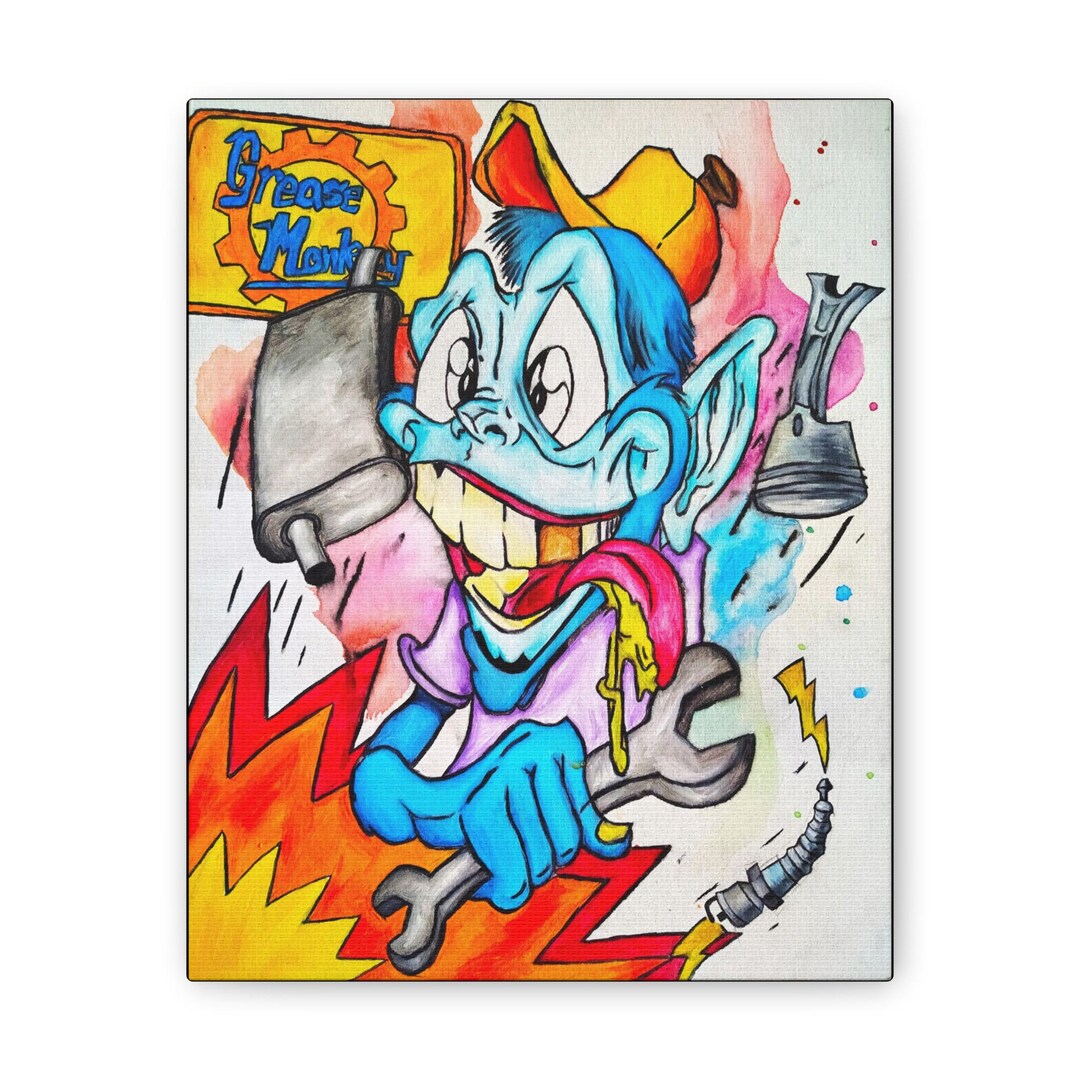 Grease Monkey Canvas Art Print: Vibrant Colorful Wall Decor - Etsy