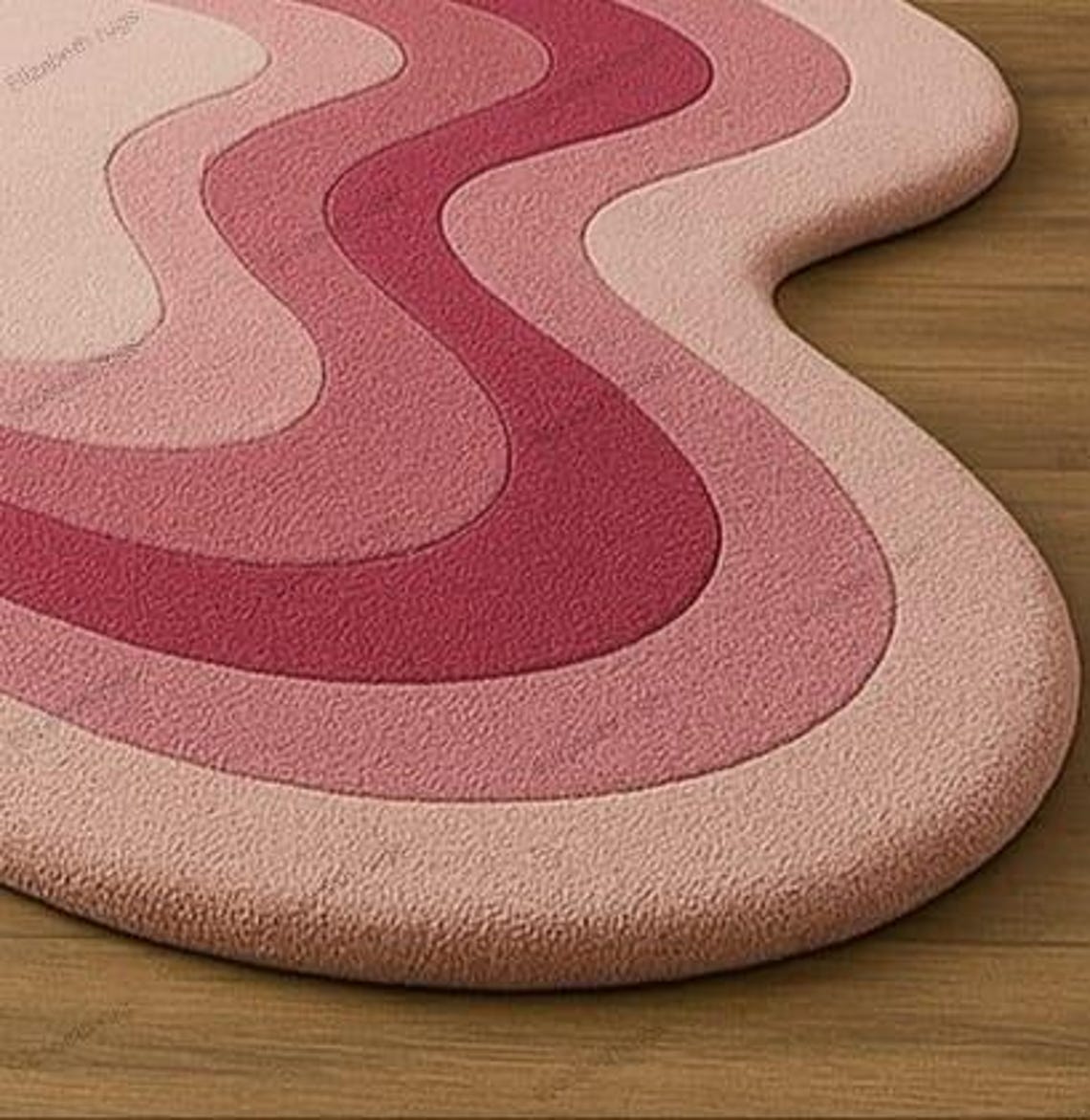 Pink Wavy Blob Rug – Retro Ripple Freeform Carpet for Living Room ...