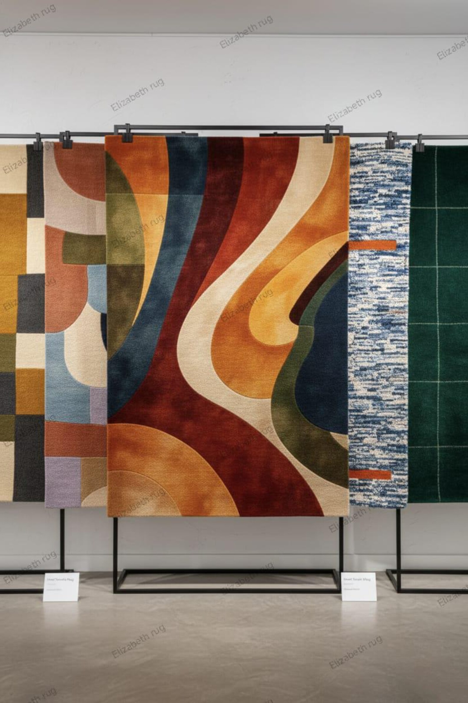 Mid Century Modern Abstract Area Rug – Colorful Wave Pattern Carpet in ...