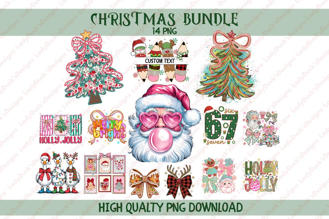 67 Christmas Bundle PNG, Retro Santa Clipart, Cute Holiday Tree PNG Set ...