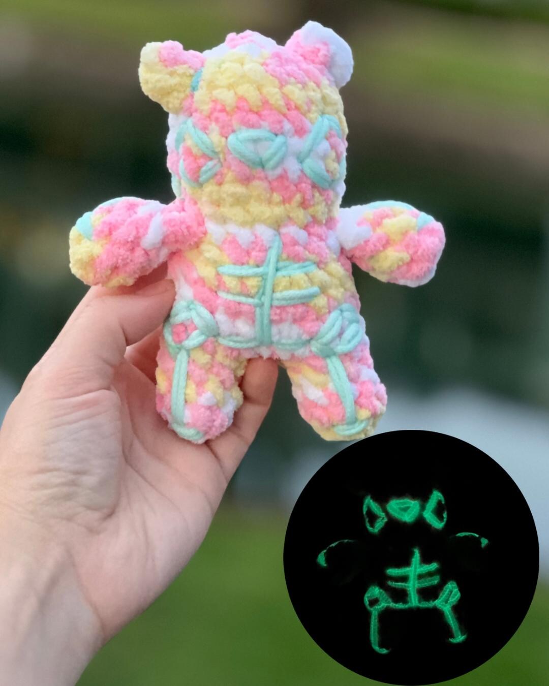 Glow in the Dark Skeleton Teddy Crochet Plushie, READY TO SHIP, Cute ...