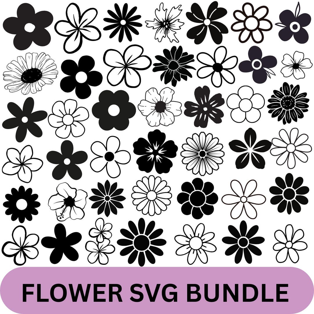 Daisy Flower SVG Bundle: Floral Clipart, Vector Cut Files (digital ...