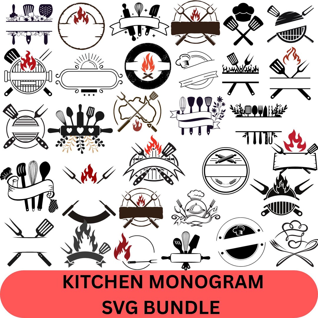 Kitchen Monogram SVG Bundle: Split Grill Designs (digital Download) - Etsy