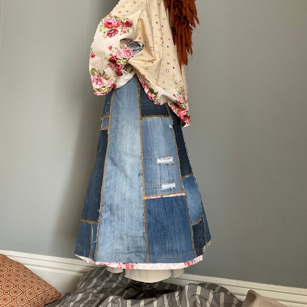 Upcycled Denim Skirt - Etsy