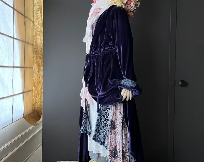 L/XL Purple Velvet Maxi Robe-bohemian Maxi Velvet Coat-embroidered Deep ...