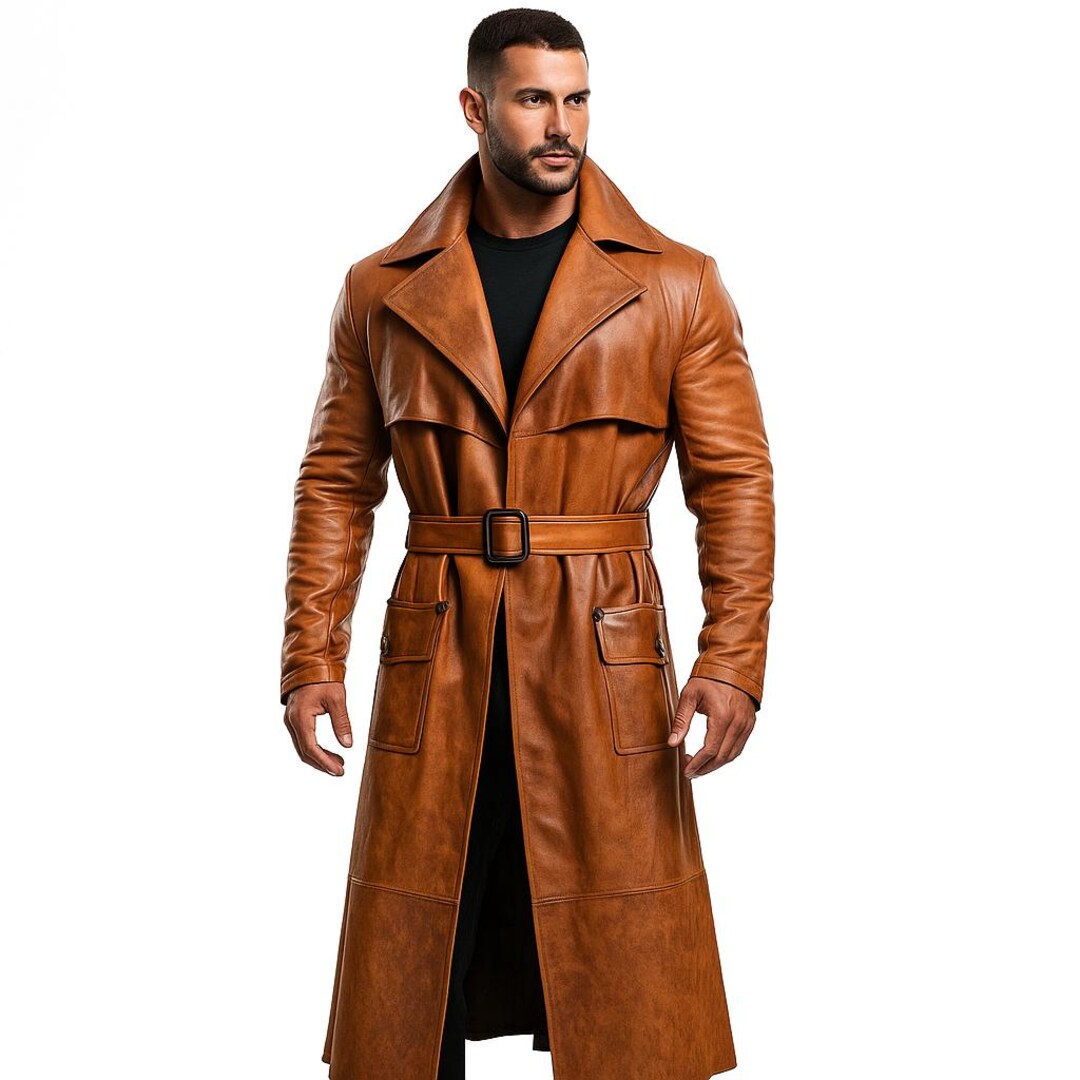 Men's Brown Leather Duster Coat: Vintage Long Trench Style - Etsy