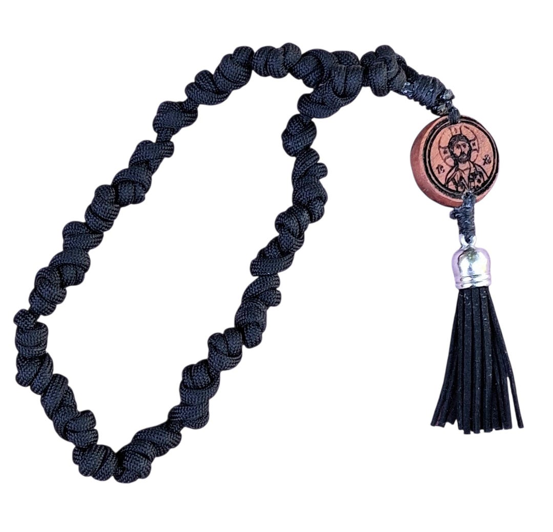 33-knot Orthodox Prayer Rope Black Paracord Celtic Cross Christ Icon ...