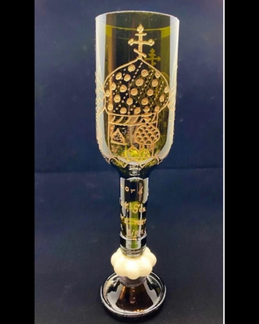 Hand Etched Glass Goblet: Orthodox Cathedral Design, Jesus Prayer - Etsy