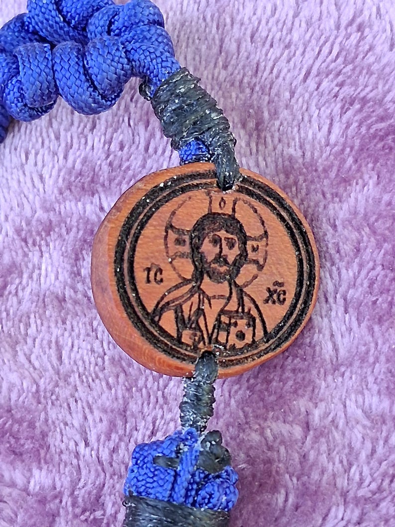 33-knot Orthodox Prayer Rope Blue Paracord ICXC NIKA Christ Icon Cherry ...