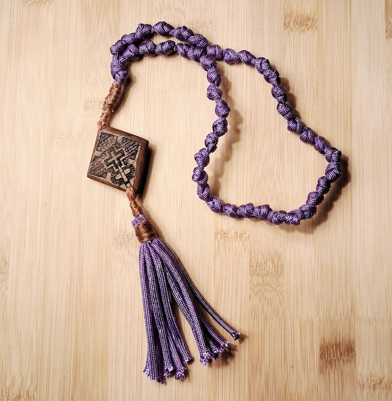 Orthodox Prayer Rope, Oak Wood Ethiopian Cross, 41-knot, Purple ...