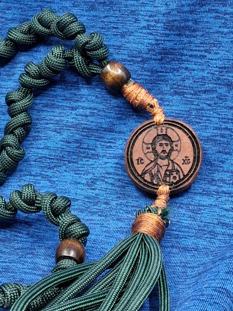 50-knot Paracord Orthodox Prayer Rope, Forest Green, Cherry Celtic ...