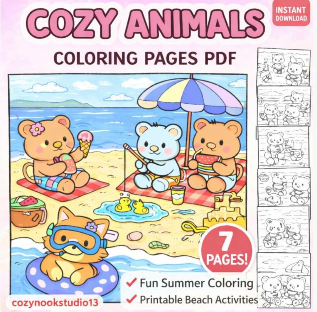 Kawaii Coloring Pages for Kids – Summer Beach Coloring Book Printable ...