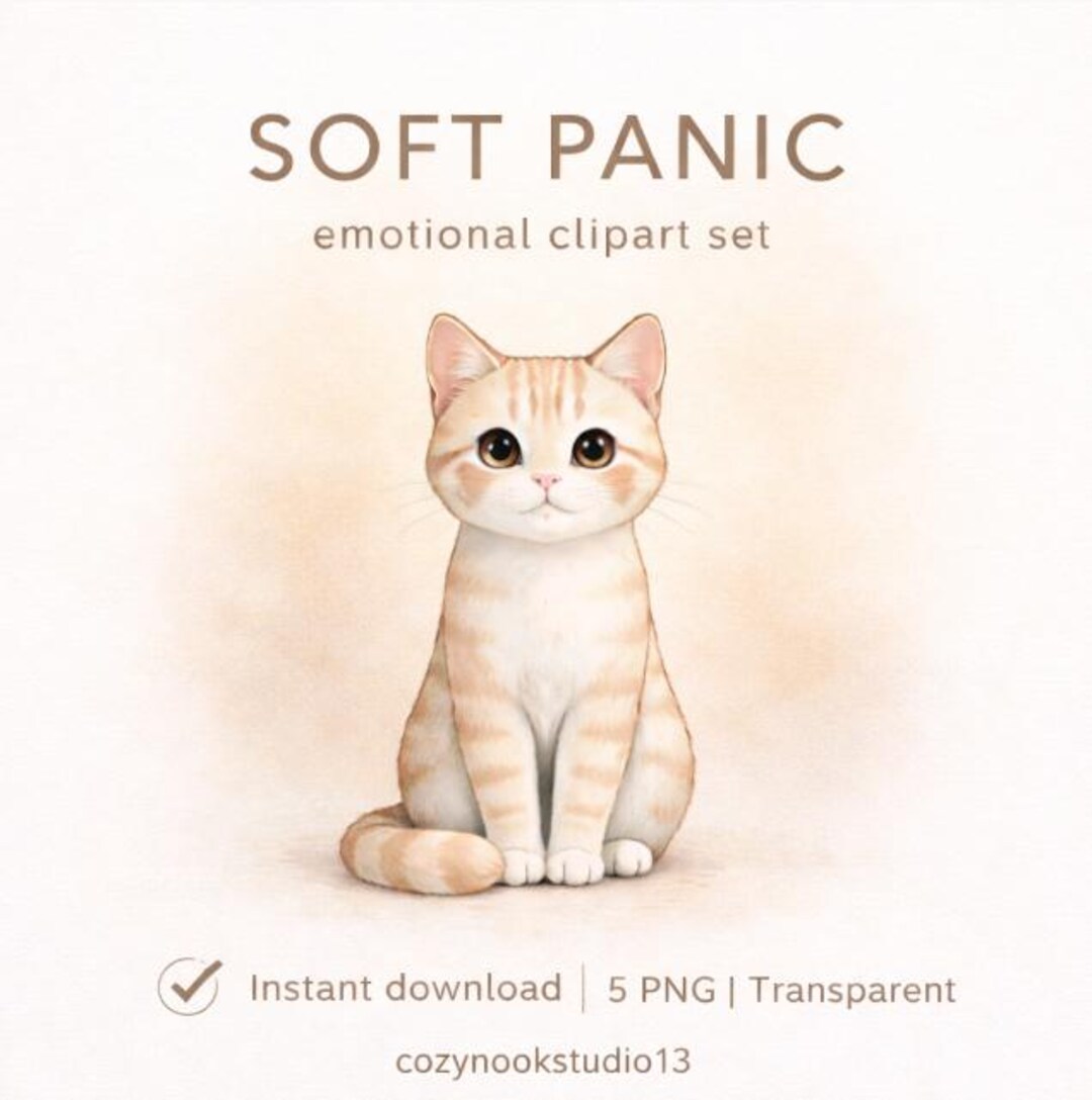 Soft Panic Cat Clipart Set – Anxiety & Overstimulation Emotional PNG ...