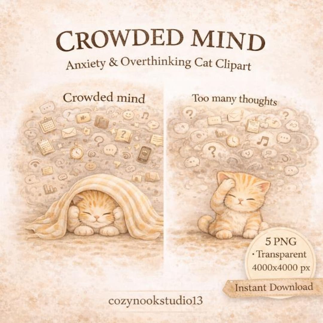 Crowded Mind Clipart Set – Anxiety & Overstimulation Cat PNG ...