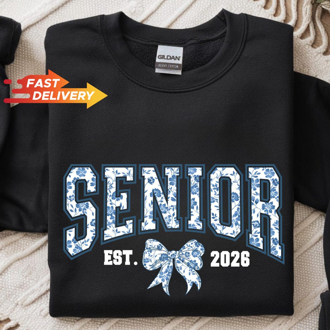 Senior 2026 Sweatshirt, Blue Floral Bow, Coquette Sweater, Blue Floral ...