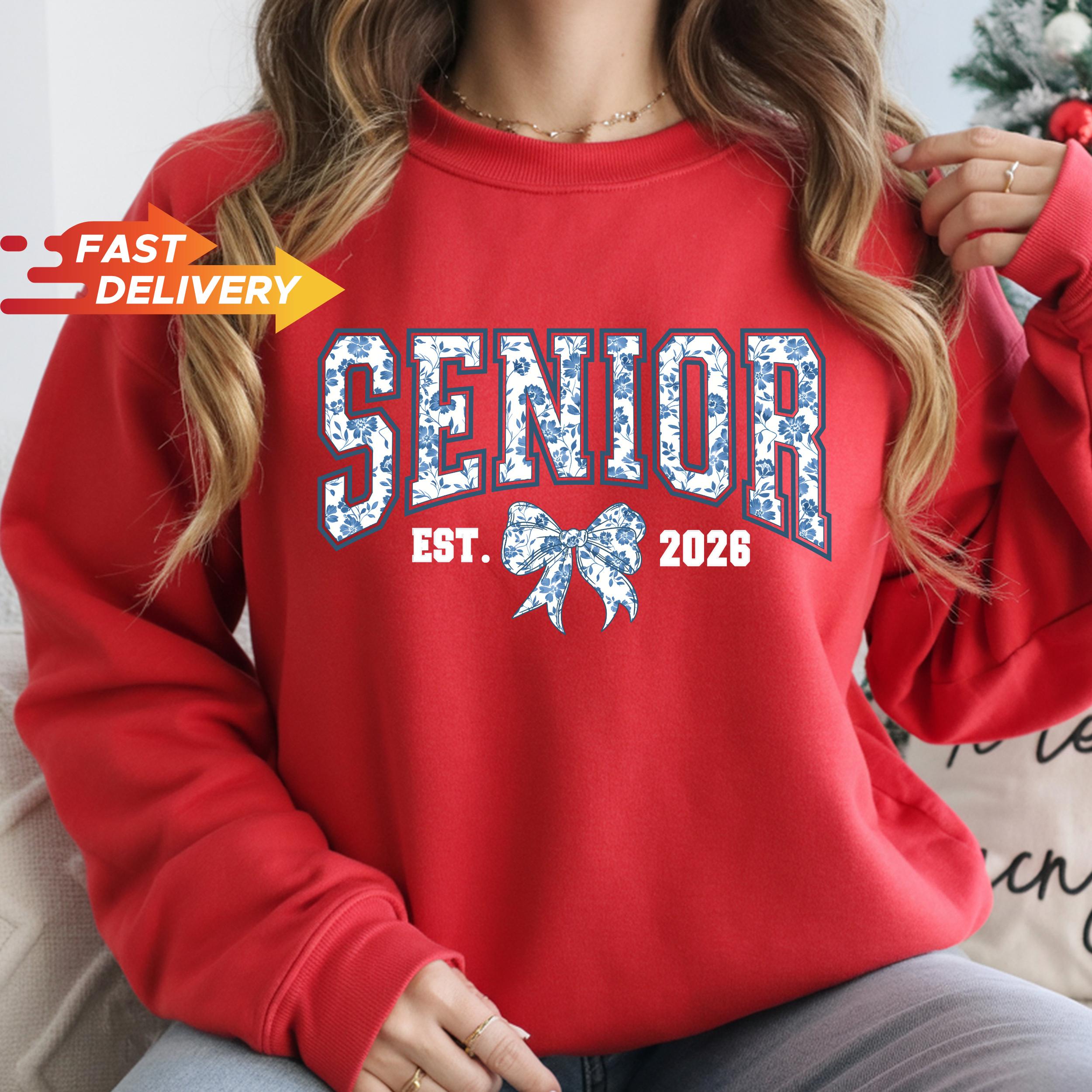 Senior 2026 Sweatshirt, Blue Floral Bow, Coquette Sweater, Blue Floral ...